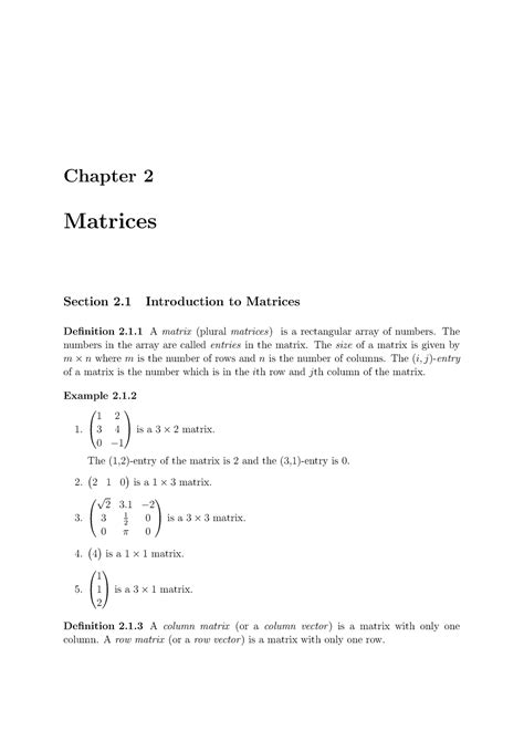 Chapter 2 Lecture Notes Chapter 2 Matrices Section 2 Introduction