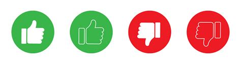 녹색과 빨간색으로 위아래로 엄지 손가락 흰색 배경에 고립 된 좋은 나쁜 기호 평평한 음수 및 양수 기호 좋아요 및 싫어하는 기호 손으로 둥근 그림 벡터 Eps 10 개념에