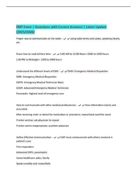 Emt Exam Questions With Correct Answers Latest Update 2025 2026 Emt Stuvia Us