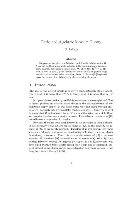 Paths And Algebraic Measure Theory Jackson Abstract Suppose We Are