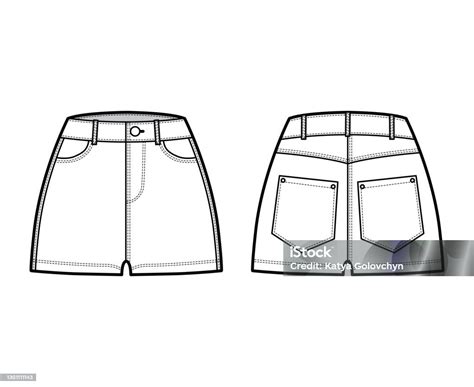 마이크로 길이 정상 허리 하이 라이즈 동전 각진 5 포켓 데님 핫 쇼트 팬츠 테크니컬 패션 일러스트 0명에 대한 스톡 벡터 아트 및 기타 이미지 Istock