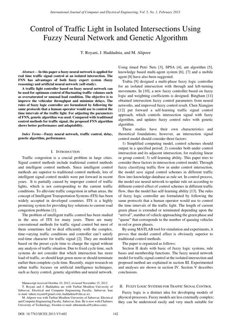 Pdf Control Of Traffic Light In Isolated Intersections Using Fuzzy Neural Network And Genetic