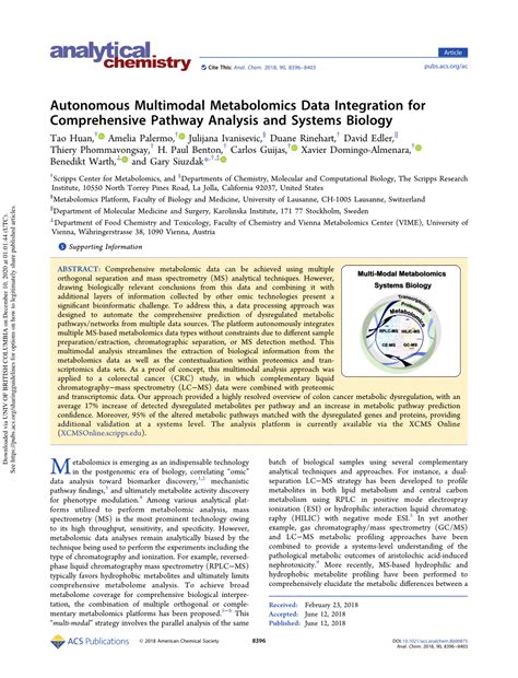 Pdf Autonomous Multi Modal Metabolomics Data Integration For Comprehensive Pathway Analysis