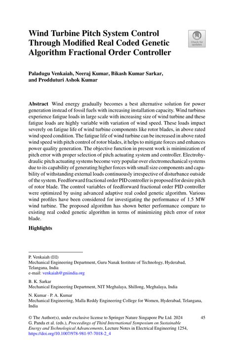 pdf wind turbine pitch system control through modified real coded