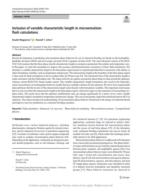 Inclusion Of Variable Characteristic Length In Microemulsion Flash Calculations Request Pdf