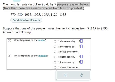 Solved The Monthly Rents In Dollars Paid By 7 People Are