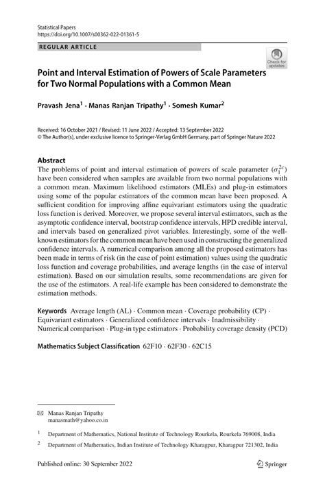 Pdf Point And Interval Estimation Of Powers Of Scale Parameters For Two Normal Populations