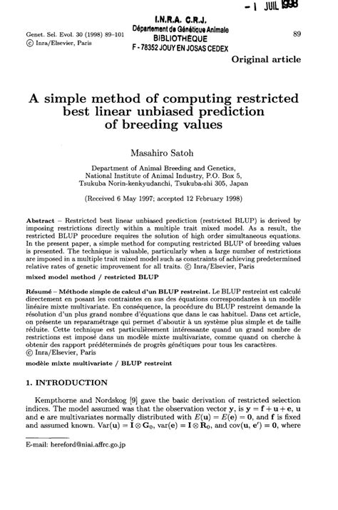 Pdf A Simple Method Of Computing Restricted Best Linear Unbiased