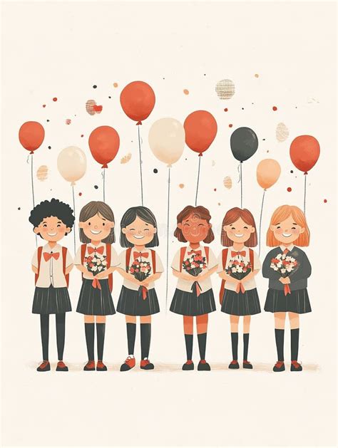 Girl First Day Of School Year Girl With Bouquet Of Flowers September