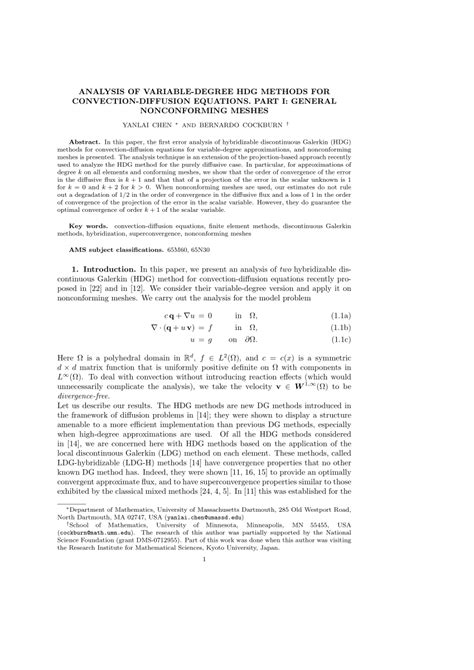Pdf Analysis Of Variable Degree Hdg Methods For Convection Diffusion Equations Part I