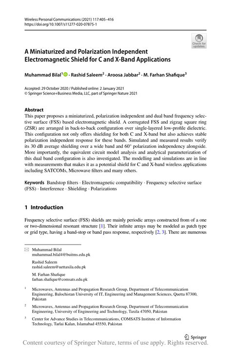 A Miniaturized And Polarization Independent Electromagnetic Shield For C And X Band Applications