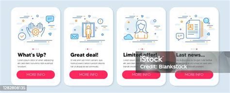 ชุดไอคอนบุคคล เช่น ผู้หญิง ลิฟต์ สัญลักษณ์มือของพนักงาน ไอคอนรายการเอกสาร Cv เวกเตอร์ ภาพประกอบ