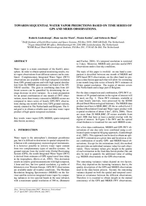 Pdf Towards Sequential Water Vapor Predictions Based On Time Series Of Gps And Meris Observations