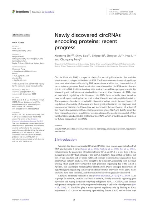 pdf newly discovered circrnas encoding proteins recent progress
