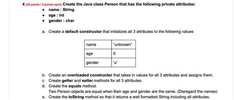 Solved 4 25 Points 5 Points Each Create The Java Class
