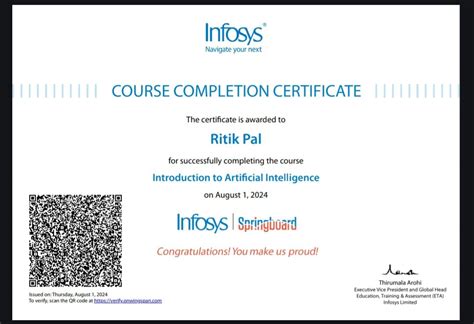 Completed Infosys Introduction To Artificial Intelligence Course