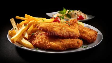 Жареный шницель из телятины с картошкой фри генеративный помощник Иллюстрация штока