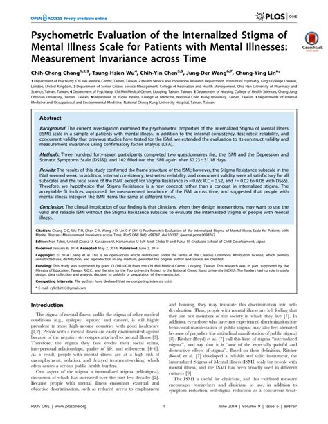Pdf Psychometric Evaluation Of The Internalized Stigma Of Mental
