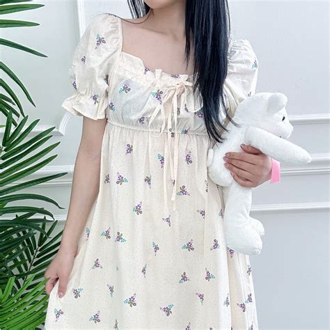 2컬러 썸데이 공주풍 펀칭 레이스 면 롱 원피스 잠옷