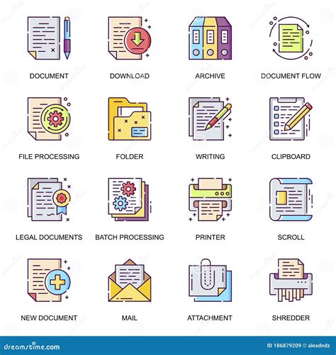 Business Documents Flat Icons Set Stock Vector Illustration Of Database Lined 186879209