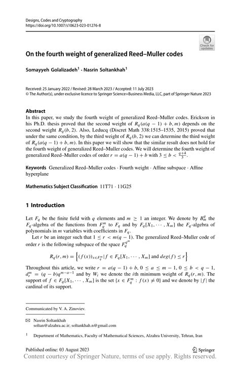 On The Fourth Weight Of Generalized Reedmuller Codes