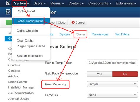 Change The Error Reporting In Joomla