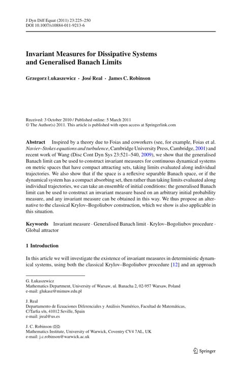 Pdf Invariant Measures For Dissipative Systems And Generalised Banach Limits