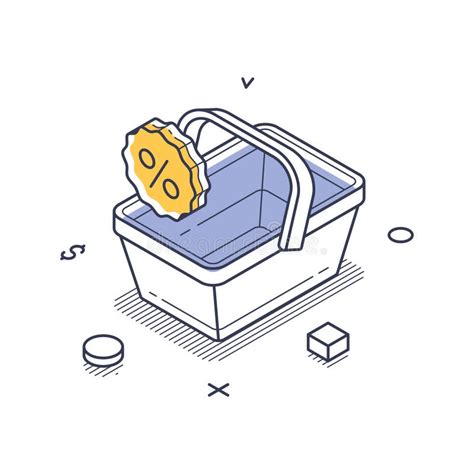 Isometric Line Art Icon Illustrating Online Shopping With Discount Elements Stock Vector