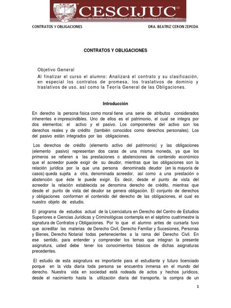 Parter 1 Contratos Y Obligaciones Parte 1 Fuentes De Las Obligaciones