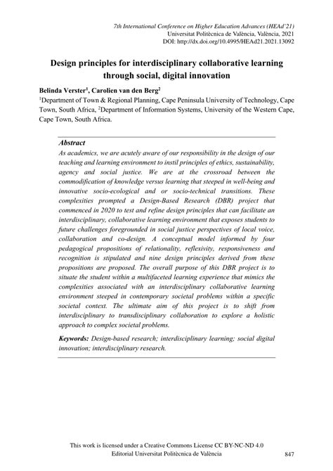 Pdf Design Principles For Interdisciplinary Collaborative Learning Through Social Digital
