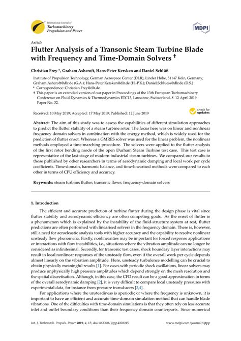 Pdf Flutter Analysis Of A Transonic Steam Turbine Blade With