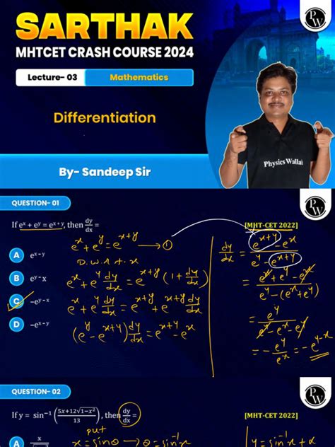 Differentiation 03 Class Notes Sarthak Mht Cet Crash Course 2024 Pdf