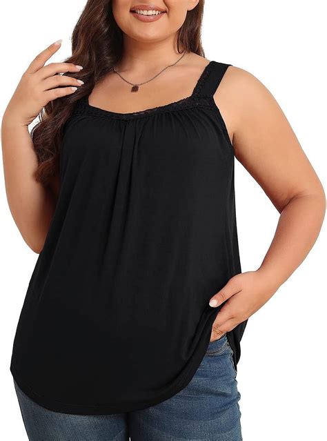 Daystry Plus Size Long Length Solid Black Tank Top With Lace Detail