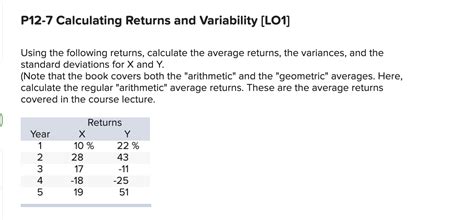 Solved P12 7 Calculating Returns And Variability Lo1 Using