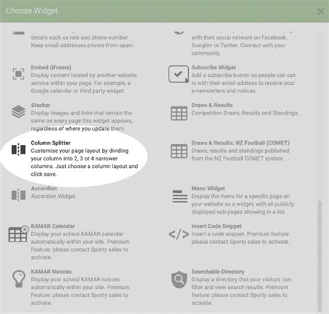 Column Splitter Widget Sporty Online Support Centre