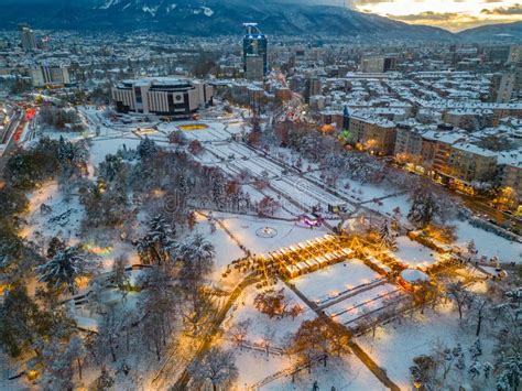 Winter Night View Of The National Palace Of Culture In Sofia Bu Stock Image Image Of
