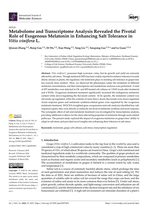 Pdf Metabolome And Transcriptome Analysis Revealed The Pivotal Role Of Exogenous Melatonin In