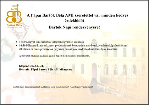 BartÓk Napi RendezvÉny Pápai Bartók Béla Ami