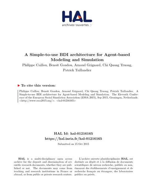 A Simple To Use Bdi Architecture For Agent Based Modeling And
