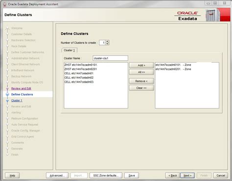 complete the define clusters page oracle i o domain administration guide