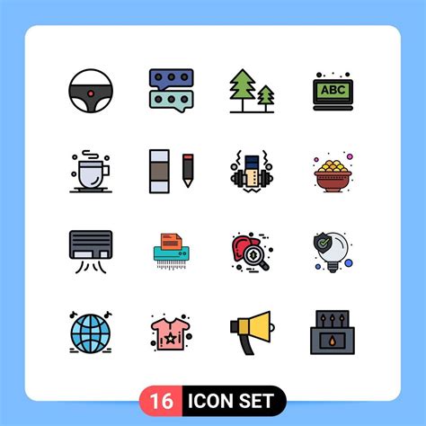 Stock Vector Icon Pack Of 16 Line Signs And Symbols For Data Food Trees Cup School Editable