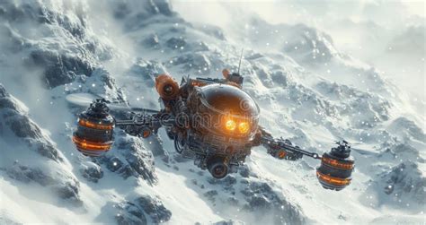 Robot Exploration Of A Distant Planet During A Snow Filled Expedition Generative Ai Stock Image