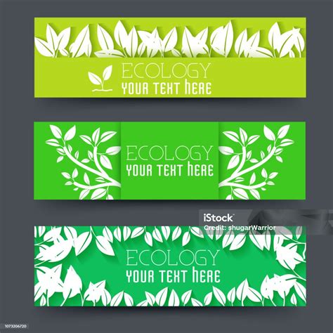 플랫 에코 리프 수평 배너 개념입니다 벡터 일러스트 레이 션 디자인 0명에 대한 스톡 벡터 아트 및 기타 이미지 0명 경호 계절 Istock