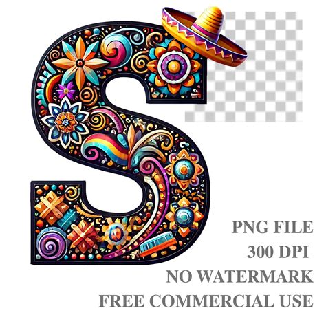 Mexican Alphabet Folk Art Letters Vibrant Clipart Traditional