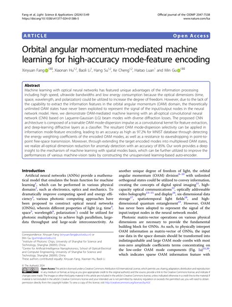 Pdf Orbital Angular Momentum Mediated Machine Learning For High