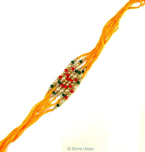 Thread Rakhi And Tika Mauli Rakhi Bracelet String Yellow Cotton Beaded