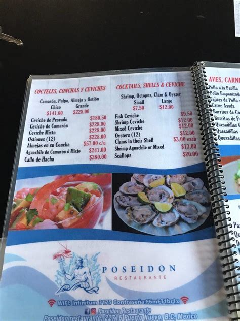 Carta De Poseidon Restaurante Puerto Nuevo