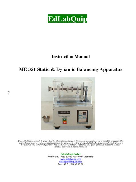 Me 351 Static And Dynamic Balancing Apparatus Edlabquip 15 04 Repaired Pdf Safety