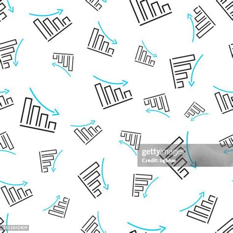 Decreasing Graph Seamless Pattern Line Icons On White Background High