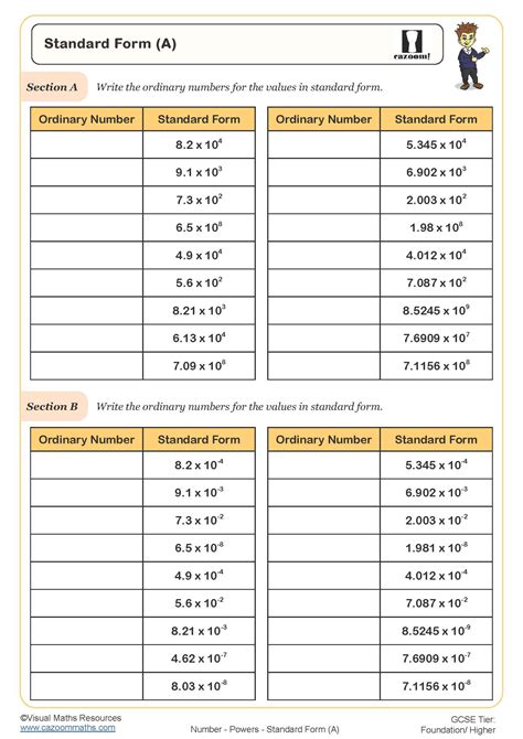 standard form a worksheet printable maths worksheets worksheets